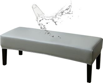 Generic Wasserdichter Esszimmerbankbezug Aus PU-Leder, Stretch-Schonbezug F&uuml;r Holzbank, Abnehmbar Und Waschbar, Universal-Gr&ouml;&szlig;e(Light Grey,100cm(39.4in))