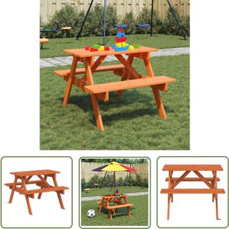 vidaXL vidaXL Picknicktisch f&uuml;r 4 Kinder mit Schirmloch Massivholz Tanne
