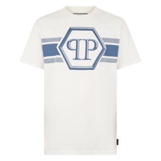 Philipp Plein Rundhals-T-Shirt Hexagon Line - - Tops - Herren - Wei&szlig; - XL