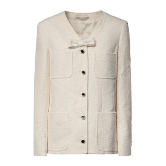 Alessandra Rich Tweed Boucl&eacute; Jacke mit Schleife und Taschen - - Jackets - Damen - Wei&szlig; - S