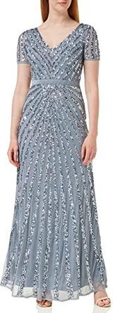 Maya Pailletten Maxi Abendkleid Elegant für Hochzeit V-Ausschnitt A-linien-schnitt Brautjungfernkleid Robe de Demoiselle dhonneur, Dusty Blue, 36 aux Femme