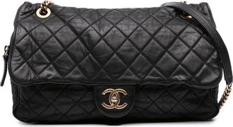 Chanel grand sac porté épaule matelassé Shiva Flap (2012-2013) - Noir