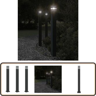 vidaXL Wegeleuchten 3 Stk. Schwarz 110 cm Aluminium - Gartenlampe - LED-Lampe - Au&szlig;enstehleuchte - Outdoor Beleuchtung - Terrasse Beleuchtung