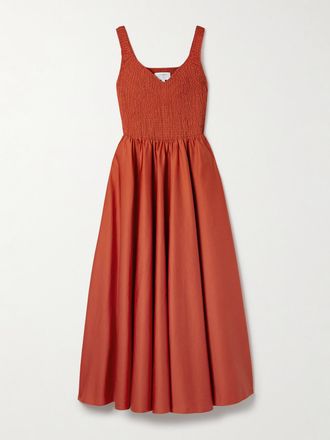 La Ligne Cruz Midikleid Aus Baumwollsatin Mit Raffungen - Orange