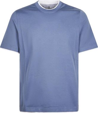 Brunello Cucinelli Homme, Tops, Bleu, Taille: 3XL Jersey Crew Neck T-Shirt