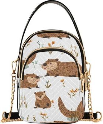 Mnsruu Sacs à bandoulière pour femme - Motif castors mignons - Sac à dos à bandoulière avec sangle réglable