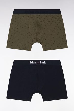 Eden Park Lot De Deux Boxers Unis Et Imprim&eacute;s En Jersey De Coton Stretch Marine Et Kaki