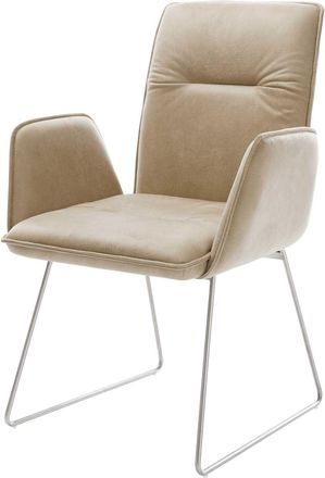 DELIFE Polsterstuhl Vinja-Flex Kufengestell Edelstahl Mikrofaser Beige Vintage