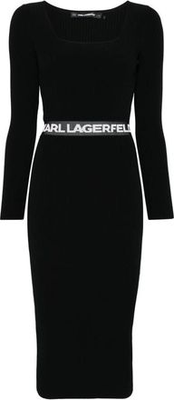 Karl Lagerfeld Femme, Robes, Noir, Taille: 40 FR Robe en maille c&ocirc;tel&eacute;e avec ceinture logo