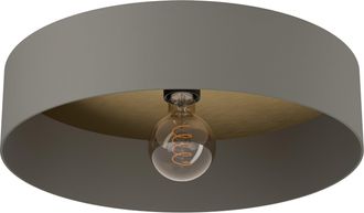 Eglo Deckenlampe Duaia, runde Deckenleuchte aus Metall in Umbragrau mit Wendedekor in Messing oder Holz-Optik im Inneren, bündige Textil Wohnzimmerlampe, L