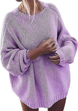 Generic Pull Long Chaud Femme Pull Femme Chic Et Original Manteau D Hiver pour &agrave; Manches Longues en Solide Long Hiver Pullover Coton Purple M