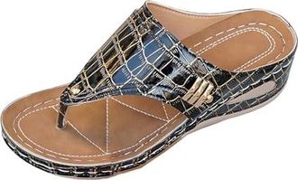 Generic Pantoufles compens&eacute;es d&eacute;contract&eacute;es pour femme - Sandales orthop&eacute;diques &agrave; bout ouvert - &Eacute;l&eacute;gantes et confortables - Classiques - L&eacute;g&egrave;res - &Agrave; enfiler -