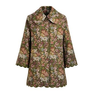 Farm Rio Farm Rio - Trench Coat &agrave; Revers Fleuri Jacquard - Femme - Manteaux - Vert - Taille: 36 FR