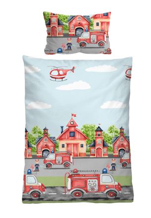 Biberna Feinbiber Bettw&auml;sche 0004523 Feuerwehr 1x 100x135 cm + 1x 40x60 cm, pistaziengr&uuml;n