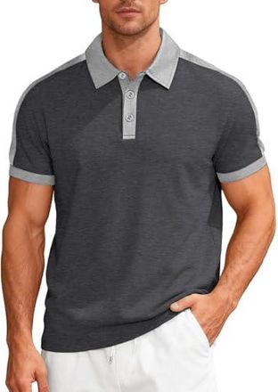 Generic Polo pour homme &agrave; manches courtes avec boutons - Couleur contrast&eacute;e tendance - Confortable - V&ecirc;tements de sport &eacute;l&eacute;gants pour la marche, la course &agrave; p