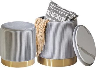 Generic IBUYKE Set de 2 chaises ottomanes Rondes avec Rangement et Garniture danneaux en métal, Commode en Velours pour Le Maquillage, Table Basse rembourrée 