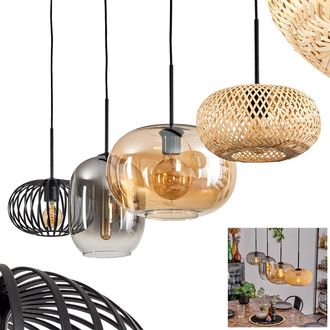 HOFSTEIN H&auml;ngeleuchte Ripoll, H&auml;ngelampe aus Metall/Glas in Schwarz/Chromfarben, Leuchte im modernen Retro/Vintage-Design mit Schirmen aus Glas (&Oslash; 30 cm), H&ouml;he