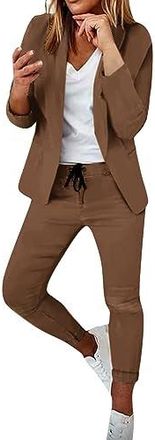 Generic Costume 2 pi&egrave;ces pour femme - Tenue d&eacute;contract&eacute;e &agrave; manches longues - Blazer uni avec pantalon - Ensemble blazer pour femme - Tenues 2 pi&egrave;ces, marron, 