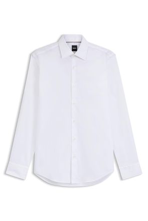 BOSS Herren H-JOE-C1-214 Regular-Fit Hemd aus b&uuml;gelleichter Baumwoll-Popeline Wei&szlig; 43