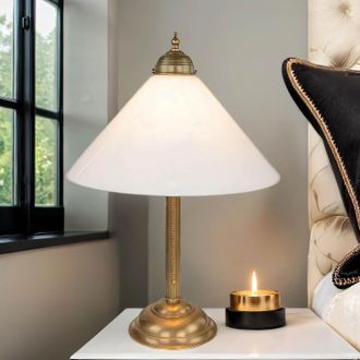 Licht-Erlebnisse Tischleuchte in Berliner Messing Jugendstil 1x E27 bis zu 75 Watt 230V Deutsches Qualitätsprodukt aus Messing Schlafzimmer Wohnzimmer Lampen Leuchte B