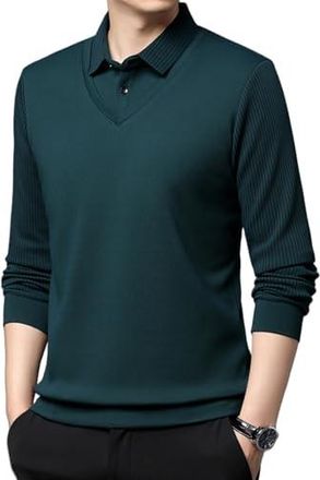 Generic Chemise deux pi&egrave;ces &agrave; manches longues pour homme - Motif &agrave; rayures - Pour printemps et automne - D&eacute;contract&eacute; - Pour homme, vert fonc&eacute;, XXL