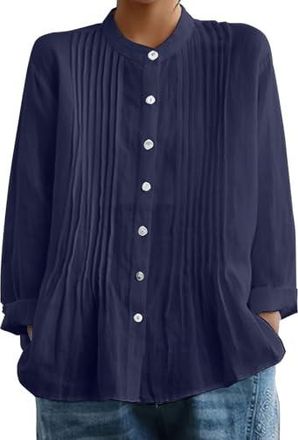 Generic Chemisier Femme Coton Lin Chic Et Elegant D&eacute;contract&eacute; Chemisiers Et Blouses D&eacute;t&eacute; Manche Longue &Agrave; Col en V L&acirc;che Haut L&eacute;ger Comfy Tunique Mode Coton Et