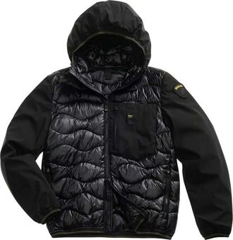 Blauer Knielanger Mantel - Schwarz