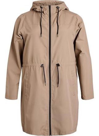 Zizzi Flash Parka pour femme, grandes tailles, imperm&eacute;able, veste demi-saison, longue, avec capuche et cordon de serrage &agrave; la taille, grande taille, mode fe