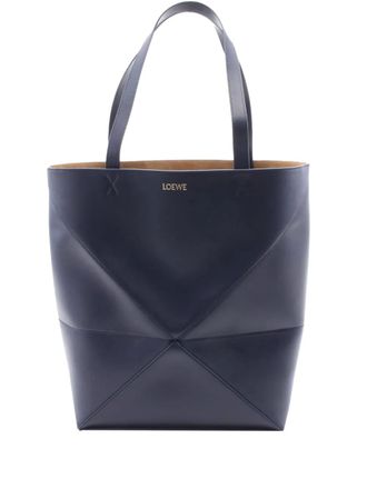 Loewe grand sac cabas Puzzle Fold en cuir de veau brillant (2000-2025) - Bleu