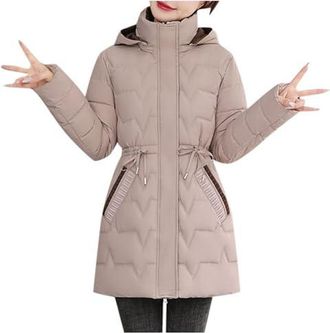 Generic Veste matelass&eacute;e mi-longue &agrave; capuche pour femme Printemps 2026 2024 Automne Hiver Mode Bloc de couleurs, kaki, 3XL