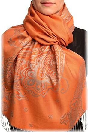 Liss Kiss Paisley & Roses On Terracotta Pashmina Feel With Tassels - Marron?charpe Taille Unique - 70cm x 180cm