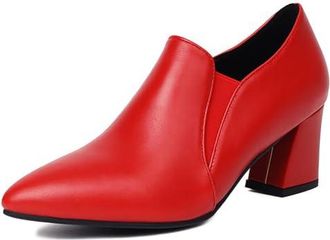 Generic Bottines Professionnelles pour Femme Bout Pointu Talon Bloc Haut Slip-on Bottines Courtes &agrave; la Mode pour Bureau et Soir&eacute;e,Rouge,43 EU