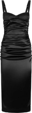 Dolce & Gabbana Femme, Robes, Noir, Taille: 42 FR Robe Midi Satin&eacute;e Fronc&eacute;e