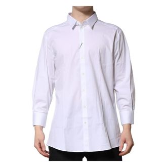 Dolce & Gabbana Homme, Chemises, Blanc, Taille: 5XL Chemise Robe &agrave; Manches Longues Blanc Or
