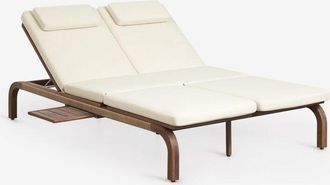 Sklum Chaise longue double inclinable en bois dacacia avec coussin Dubai SKLUM Blanc Gardenia