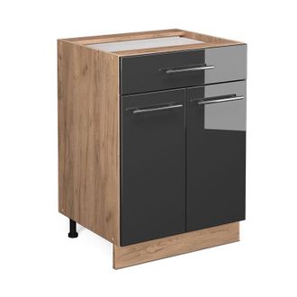 Vicco Meuble cuisine Fame-Line, Anthracite Haute brillance, 60 cm avec tiroir, sans plan de travail Vicco