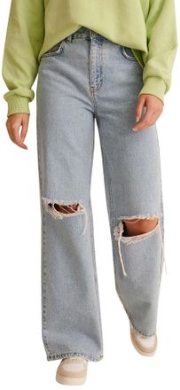 NA-KD Damen Denim mit Rissen an den Knien Jeans, hellblau, 42