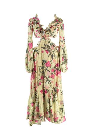 PatBo PatBo Yellow Tula Print Cut Out Maxi Dress Size S