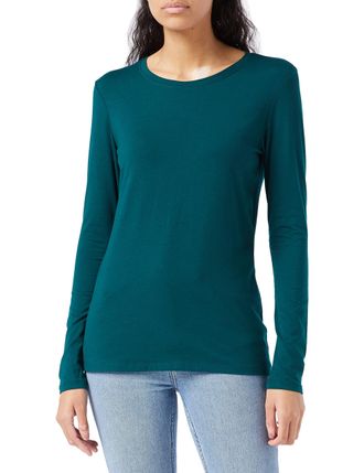 Amazon Essentials Damen Langärmeliges T-Shirt mit Rundhalsausschnitt in klassischer Passform (erhältlich in Übergröße), Dunkelgrün, Größe M
