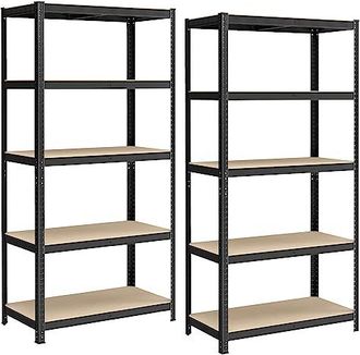 Songmics Lot de 2, &Eacute;tag&egrave;re de Rangement &agrave; 5 Niveaux, 50 x 100 x 200 cm, Capacit&eacute; 600 kg, Planches R&eacute;glables, Style Industriel, pour Cuisine, Salon, Noir GLR050