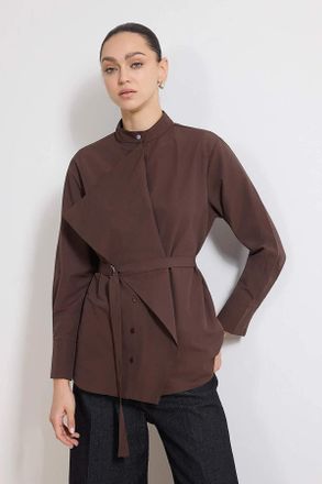 Trendyol Modest Damen Braun Einfarbig Lang Regular Fit Modest Hemden