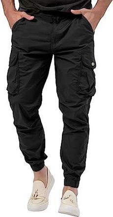 Generic Pantalon de jogging cargo pour homme, coupe ajust&eacute;e, pantalon de travail cargo &agrave; revers - Coupe fusel&eacute;e - Pantalon dext&eacute;rieur &agrave; taille &eacute;lastique avec 