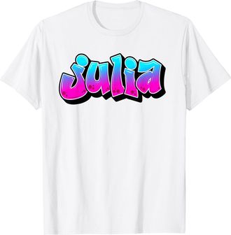 BDAZ Julia Graffiti Personalisierter Name Blau Rosa Frauen M&auml;dchen T-Shirt