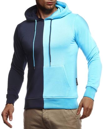 LEIF NELSON Herren Hoodie Pullover f&uuml;r M&auml;nner mit Kapuze Pulli Kapuzenpullover Slim Fit Longsleeve Sweatshirt Langarm LN8337 XXL T&uuml;rkis-D. Blau