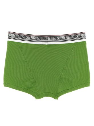Versace Greca-Jacquard Ribbed Cotton Briefs - Green