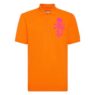 Philipp Plein Homme, Tops, Orange, Taille: 36 FR Polo Slim Fit T&ecirc;te de Mort