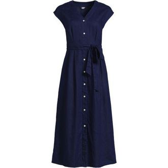 Lands End Midikleid aus Leinen, Damen, Größe:52-54 plus, Blau, Leinen, by Lands End