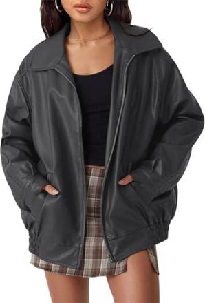 TOMWELL Femme Veste en Cuir PU Bombers Aviateur Moto Blouson Femme Simili Cuir Biker Revers Veste Zippé Chaud Casual Léger Manteau de Motard Printemps/Automne