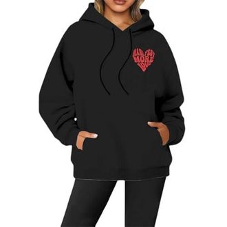Generic Sweat &agrave; capuche d&eacute;contract&eacute; &agrave; manches longues pour la Saint-Valentin 2026, Noir, XXL