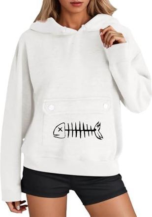 Generic Vestes &agrave; capuche pour femmes 2026 - Doubl&eacute;es en polaire - Col rond - Tendance dautomne - D&eacute;contract&eacute; - Pull &agrave; cordon de serrage, blanc, XXL